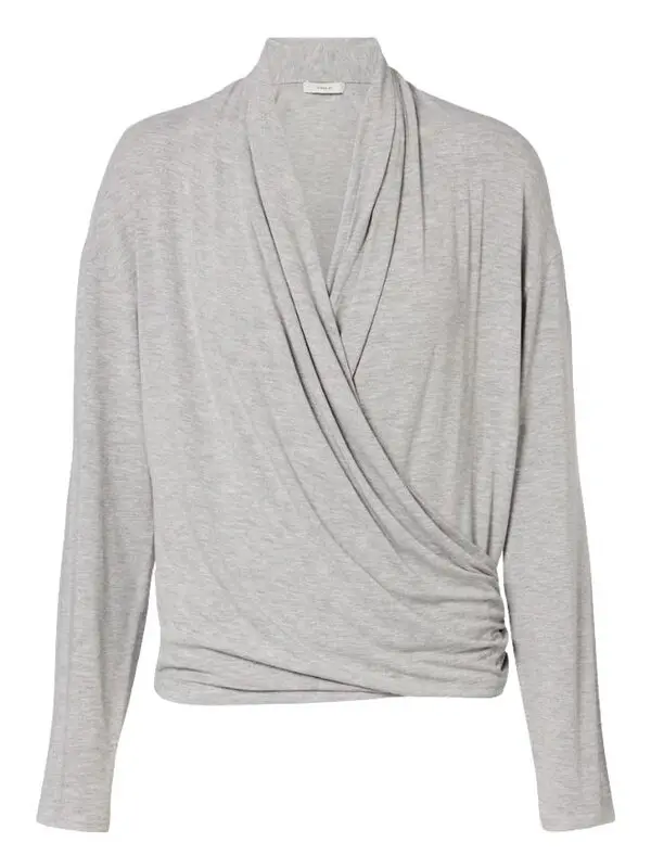 Vince Draped Faux Wrap Top - Heather Pale Grey
