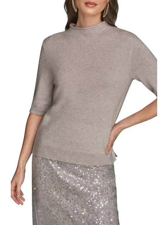 Donna Karan New York Elbow Sleeve Wool & Cashmere Mock Neck Sweater - Vapor Heather