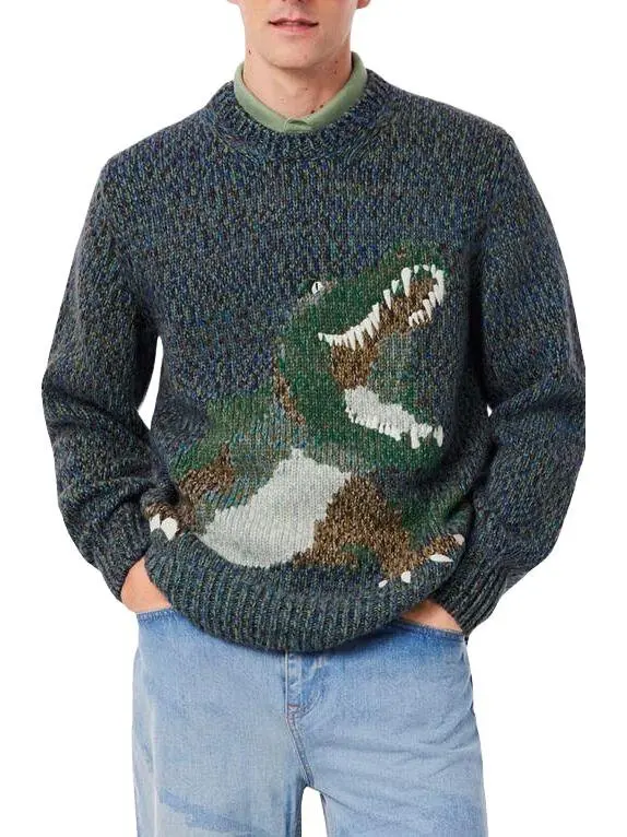 Lacoste Classic Fit Crocodile Intarsia Sweater - Bleu France Mouline