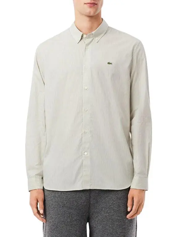 Lacoste Stripe Cotton Button-down Shirt - Lapland/sinople