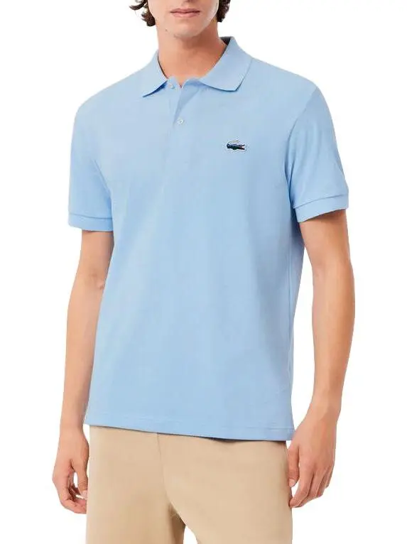 Lacoste Classic Fit Landscape Crocodile Cotton Piqué Polo - Pastel Blue