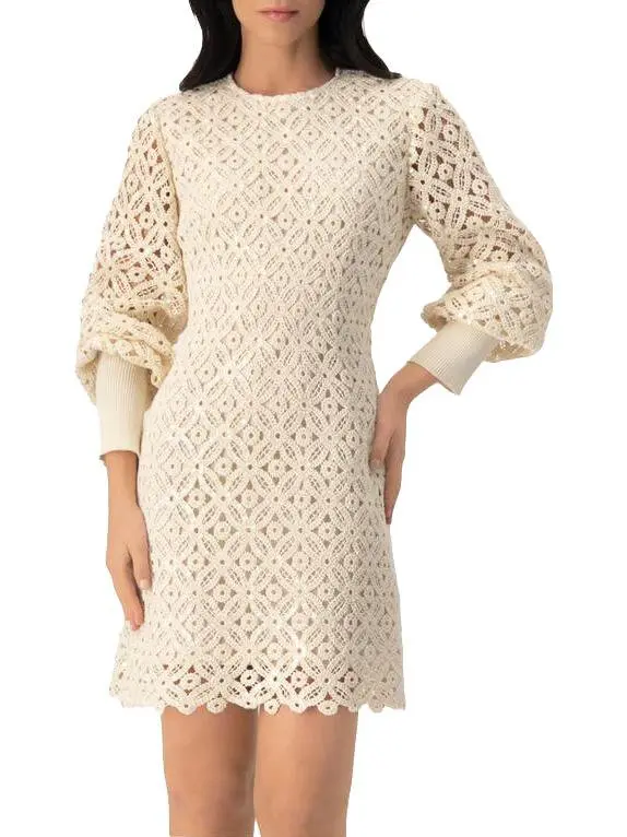 IVONNE S Embroidered Crochet Mini Dress With Sequins - Natural