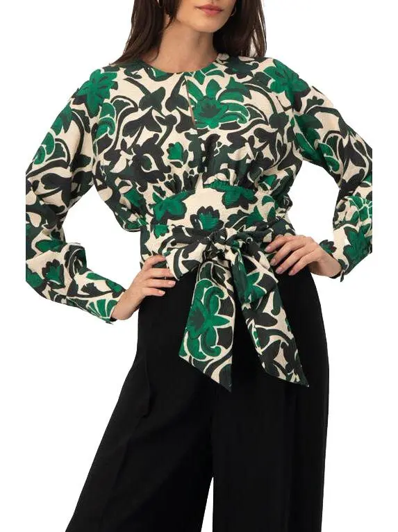 IVONNE Floral Print Blouse With Tie - Green