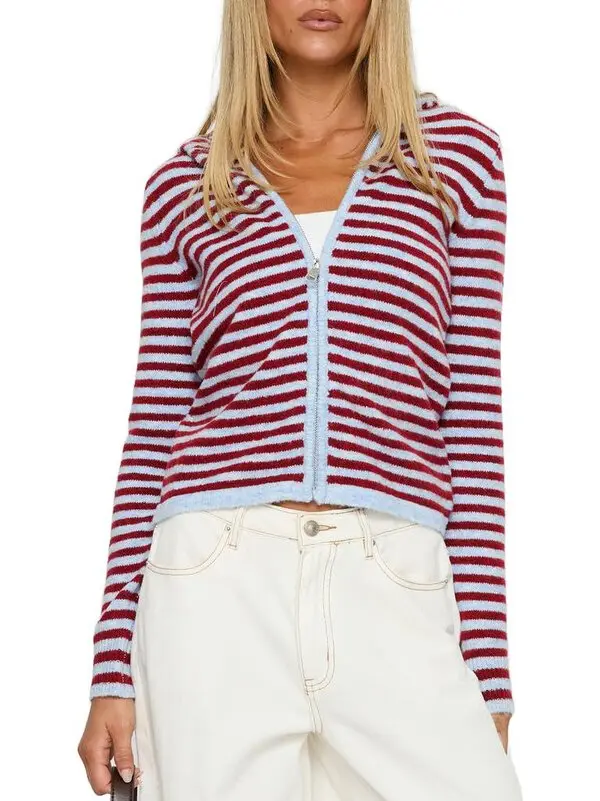 Princess Polly Striped Hooded Jacket - Blue/red Stripe