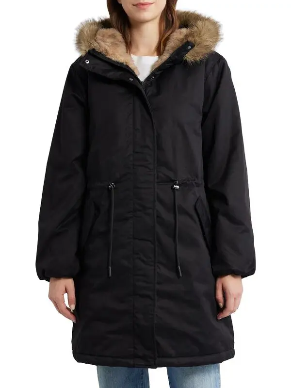 Brooklyn Industries Faux Fur Trim Parka - Black