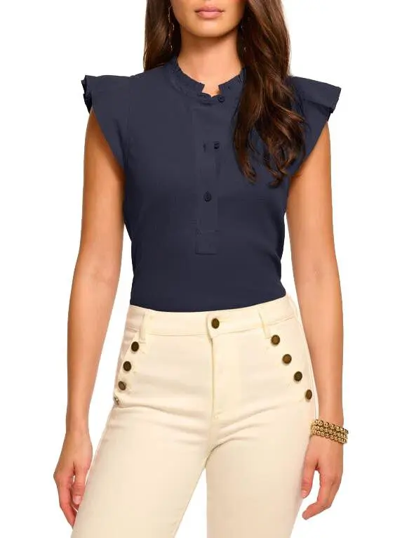 Ramy Brook Monroe Ruffle Trim Top - Navy