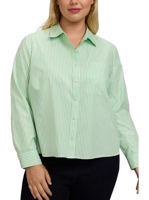 Foxcroft Jodie Stripe Cotton Button-up Blouse - Mojito Green