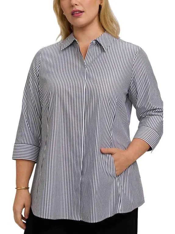 Foxcroft Cici Stripe Cotton Tunic Blouse - Black/white