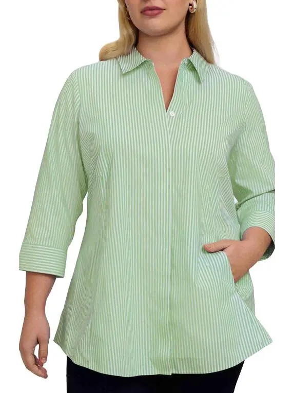 Foxcroft Cici Stripe Cotton Tunic Blouse - Mojito Green/white