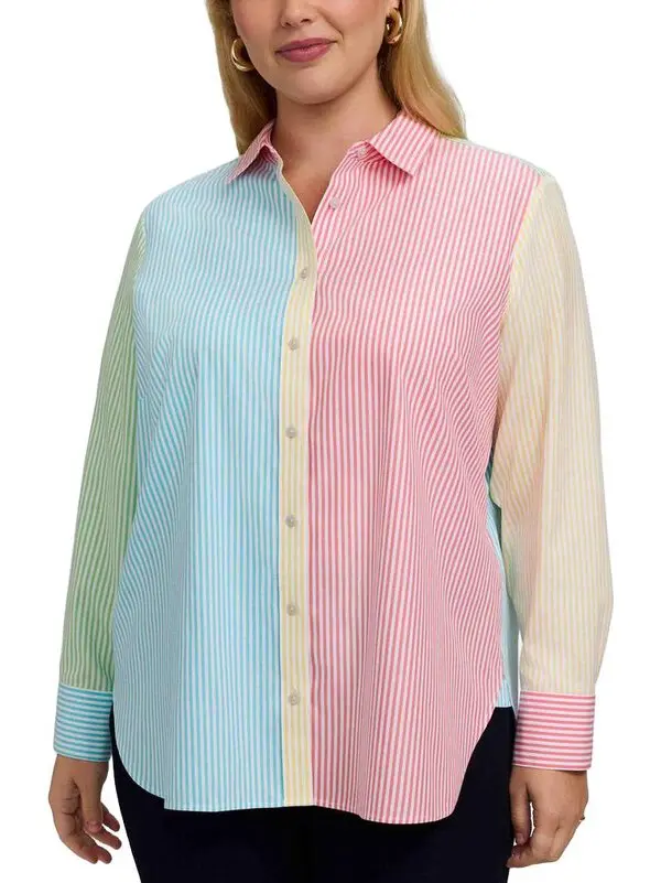 Foxcroft Cotton Striped Button-up Blouse - Orange Multi