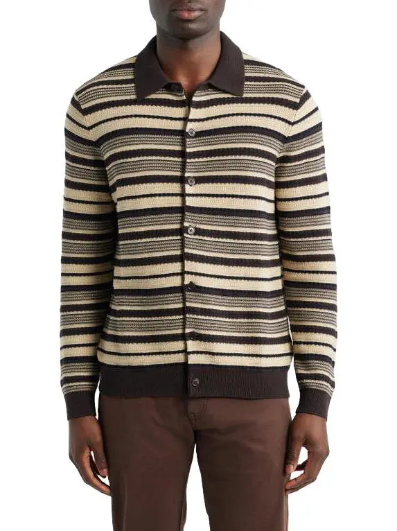 Nn07 Nolan 6686 Stripe Organic Cotton Polo Cardigan - Dusky Port