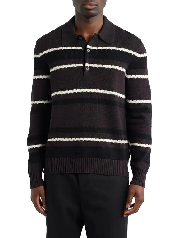 Nn07 Alfie 60019 Stripe Long Sleeve Organic Cotton Polo Sweater - Dusky Port