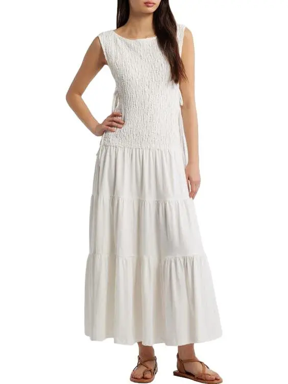 Free People Smocked Side Tie Maxi Dress - Ivory