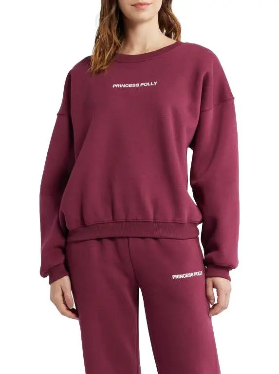 Princess Polly Logo Graphic Crewneck Sweatshirt - Burgundy