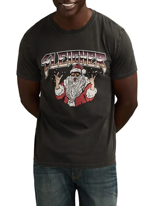 Lucky Brand Sleigher Santa Cotton Graphic T-shirt - Jet Black