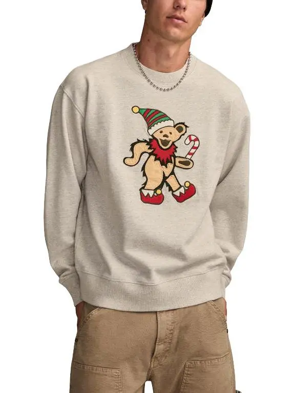 Lucky Brand Grateful Dead Santa Bear Appliqué Cotton Sweatshirt - Heather Grey