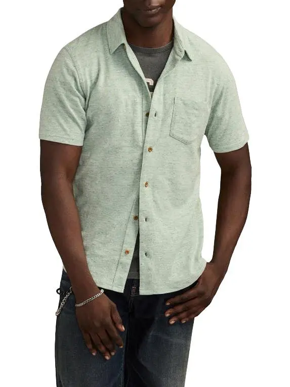 Lucky Brand Slub Knit Short Sleeve Cotton Blend Button-up Shirt - Frosty Spruce