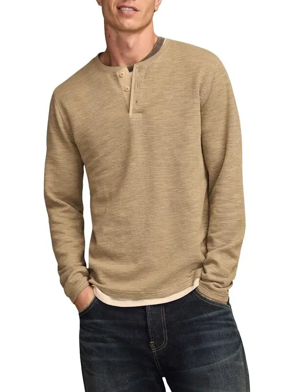 Lucky Brand Double Face Cotton Henley - Olive