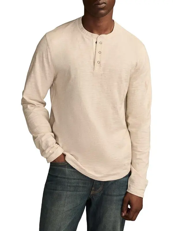 Lucky Brand Slubbed Heather Cotton Henley - Heather Oat