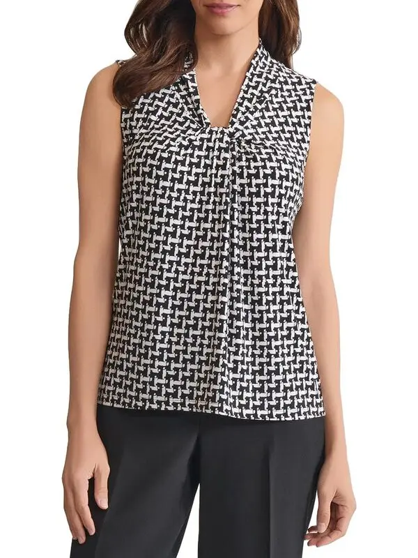 KASPER Abstract Print Knot Front Sleeveless Top - Black/vanilla Ice