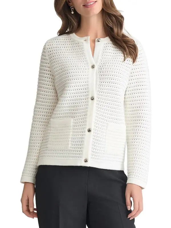 KASPER Pointelle Stitch Button-up Cardigan - Vanilla Ice