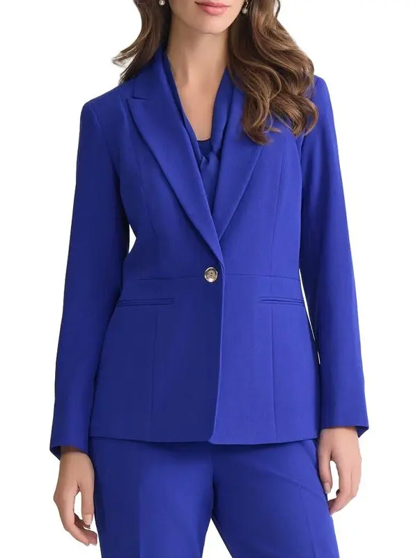 KASPER Peak Lapel Stretch Crepe Peplum Blazer - Royal Signature