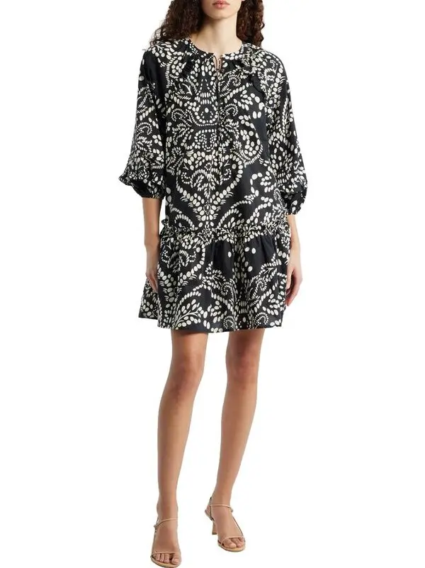 MELLODAY Print Poplin Mini Dress - Black/beige Print