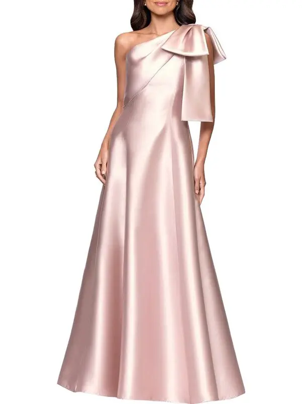 Betsy & Adam Bow Detail One-shoulder Mikado Gown - Blush
