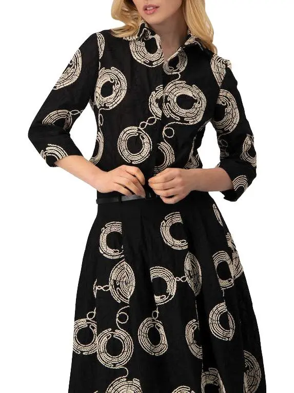 IVONNE Cropped Shirt With Circular Embroidery - Black
