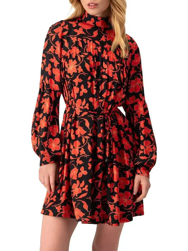 IVONNE Mini Dress With Floral Print And Drawstring - Red