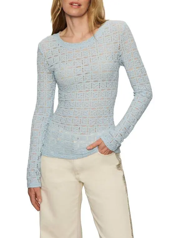 Sanctuary Puckered Lace Long-sleeve T-shirt - Aquamarine Blue
