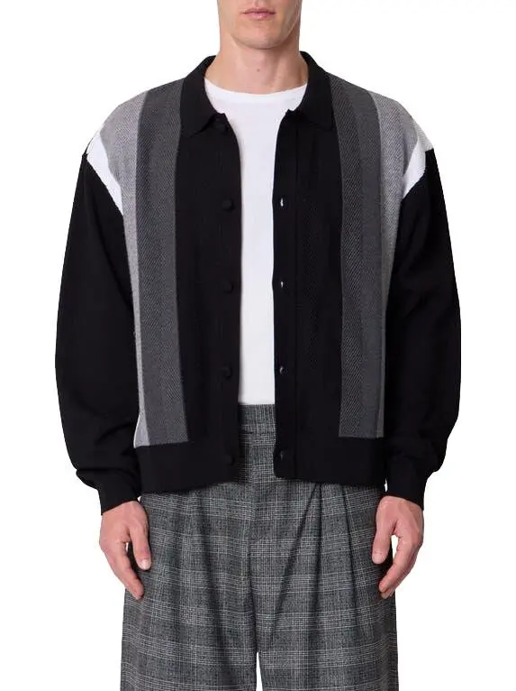 Mnml Stripe Collar Cardigan - Black