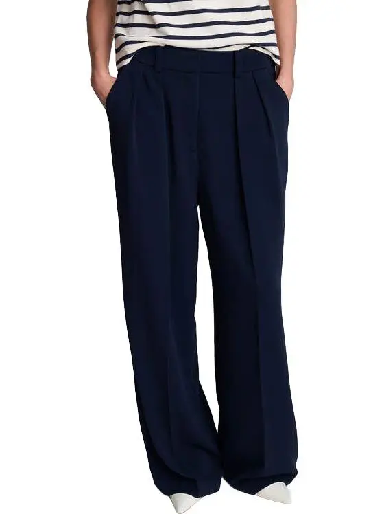 KENNETH COLE High Waist Wide Leg Trousers - Dark Navy