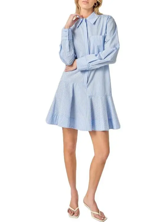 English Factory Stripe Ruffle Hem Shirt Dress - Powder Blue