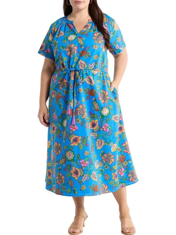 SUGARLIPS Floral Fatima Midi Dress - Blue-pink