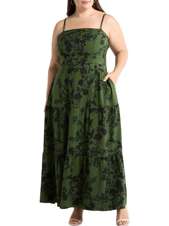 SUGARLIPS Tindrie Floral Alvis Tiered Dress - Olive-black