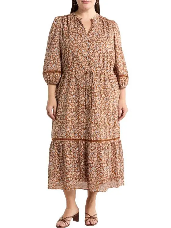 SUGARLIPS Ramsey Ditsy Harumy Midi Dress - Brown-mult