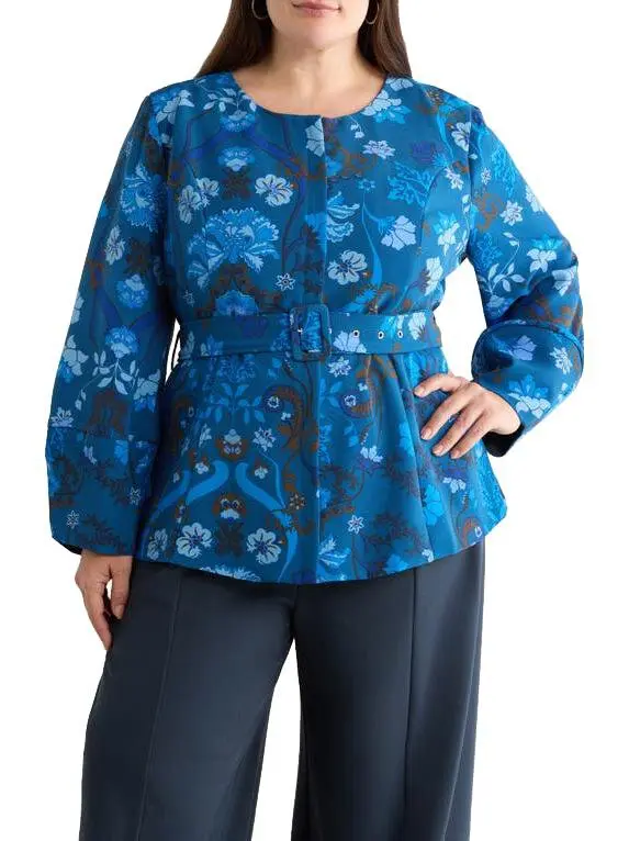 SUGARLIPS Palmate Floral Lutie Jacket - Teal-blue