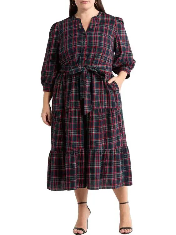 SUGARLIPS Chapman Plaid Yanis Midi Shirtdress - Navy-multi