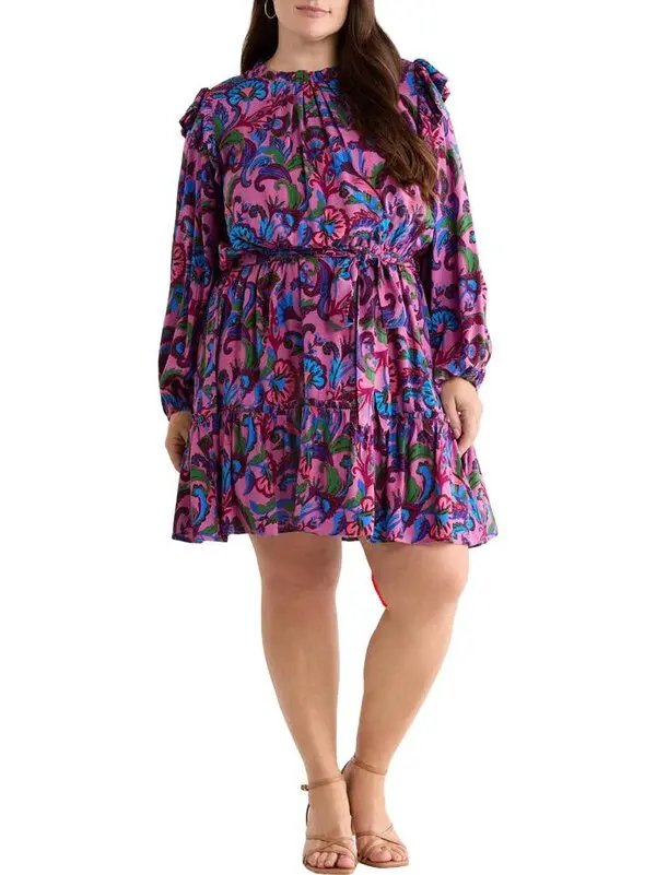 SUGARLIPS Valier Floral Long Sleeve Dress - Mauve-multi