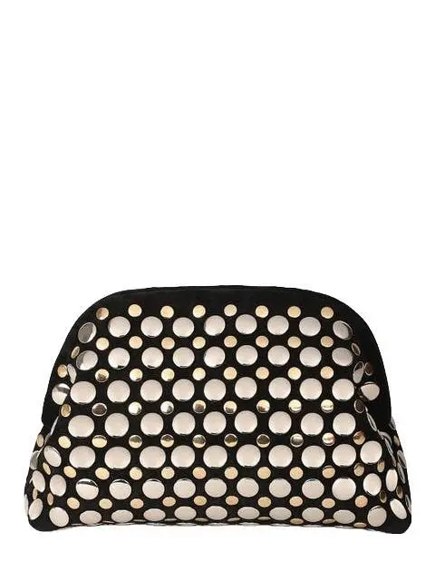 Rafe New York Aya Woven Leather Frame Clutch - Black/gold