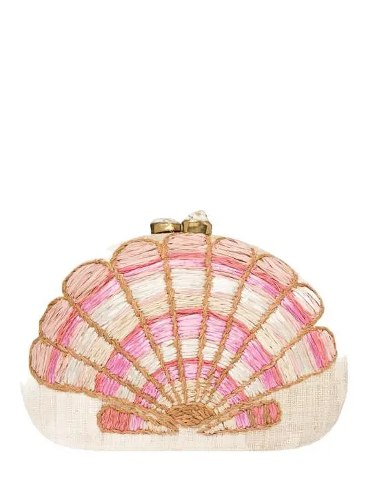 Rafe New York Berna Embroidered Dome Clutch - Natural/coral