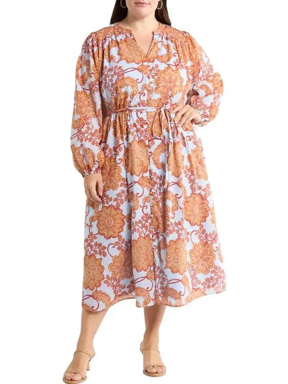 SUGARLIPS Siany Floral A-line Midi Shirt Dress - Brown-blue