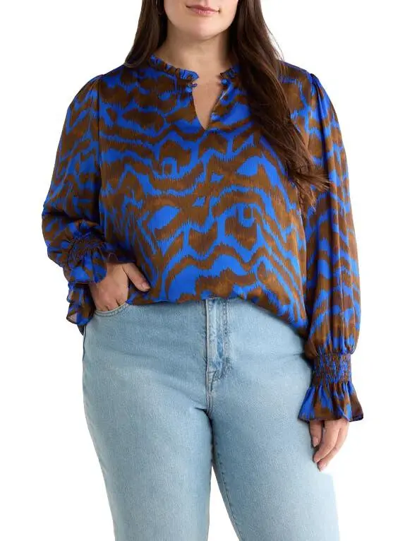SUGARLIPS Flowy Blouse With Abstract Print - Brown-multi