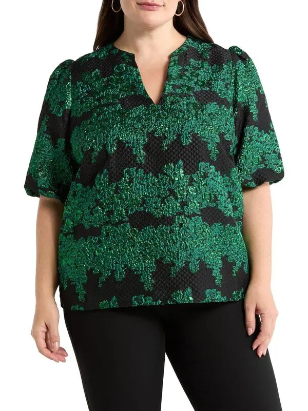 SUGARLIPS Jacquard Split Neck Top - Green-black
