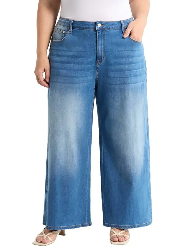 SUGARLIPS High-waisted Wide Leg Ankle Jeans - Denim-blue