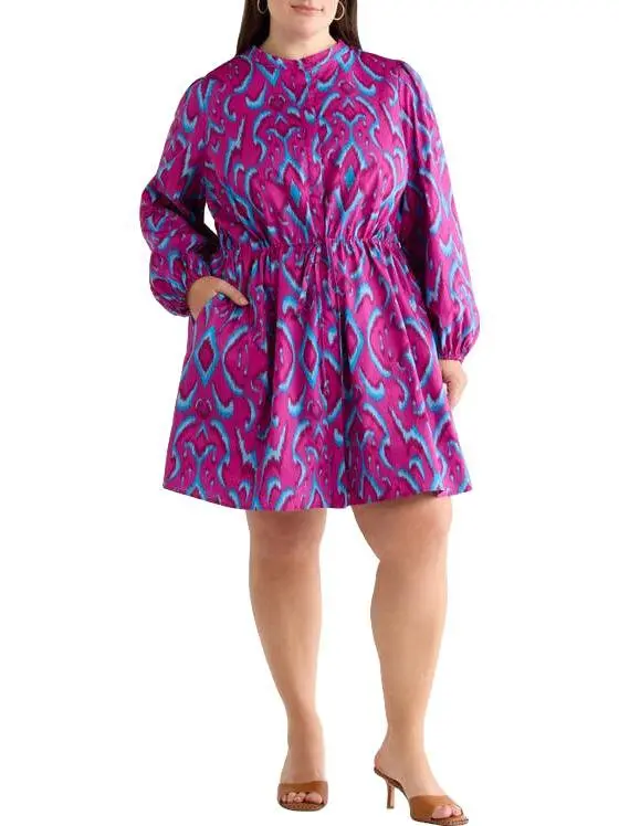 SUGARLIPS Ivana Abstract Luzma Long Sleeve Dress - Magenta-blue