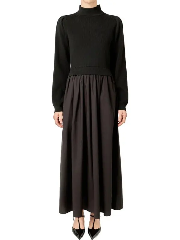 English Factory Mixed Media A-line Dress - Black