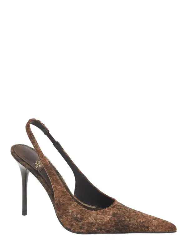 Jeffrey Campbell Calf Hair Pointed Toe Slingback Pumps - Black Brown Hair