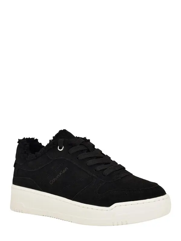 Calvin Klein Faux Shearling Trim Suede Sneakers - Black